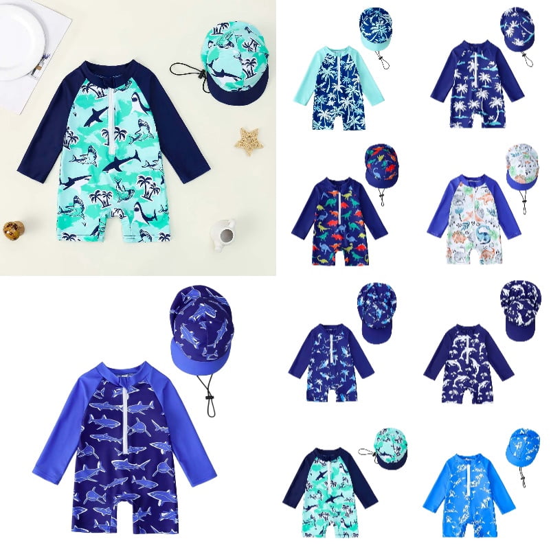 Krdevn Baby Boys Two-Tone Shark Print UPF 50+ One Piece Rash Guard ...