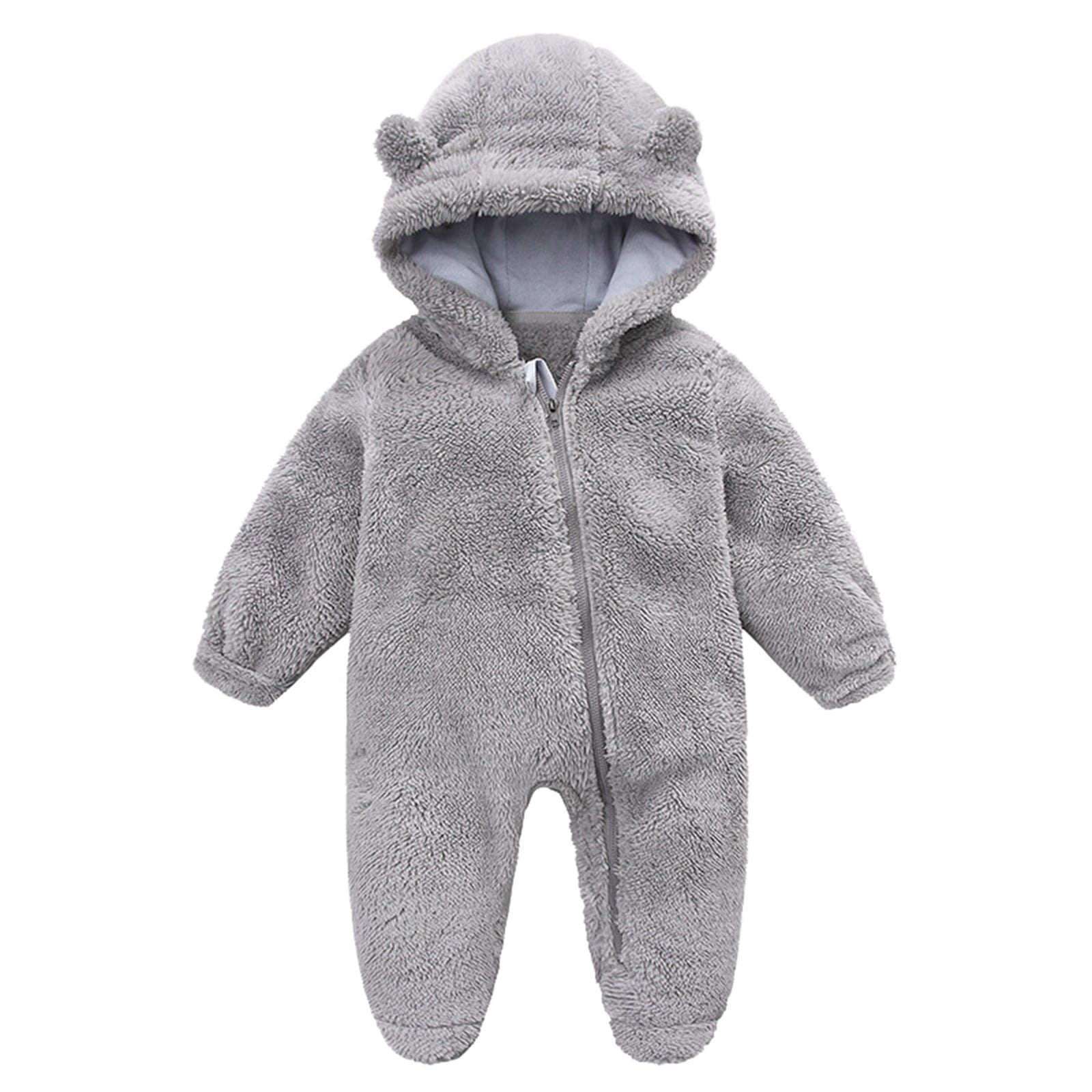 Krdevn Baby Girl Boy Cute Solid Long Sleeves Cartoon Ear Fleece Footed ...