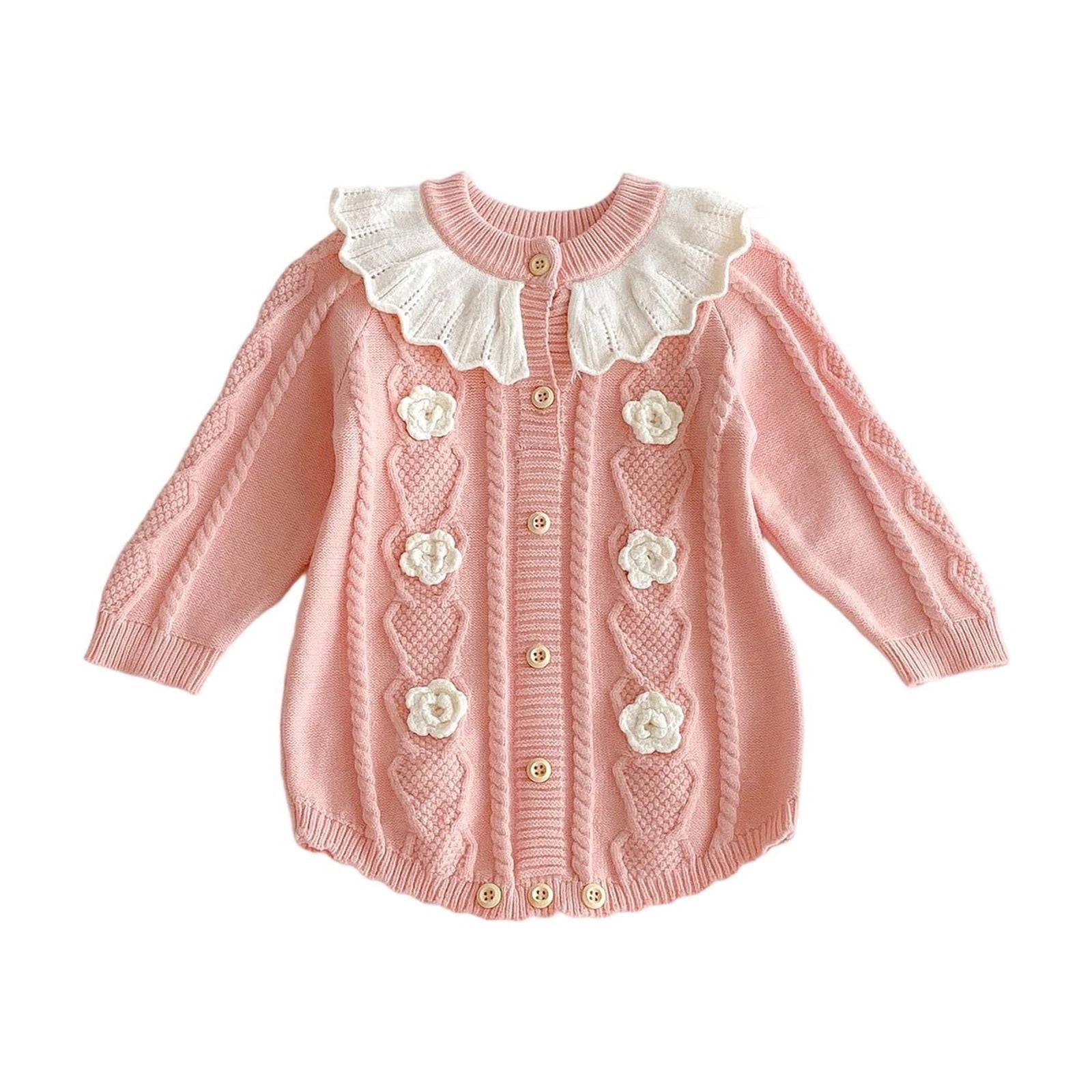 Krdevn Baby Girls Knit Bodysuit Long Sleeve Winter Outfit Lace Collar ...