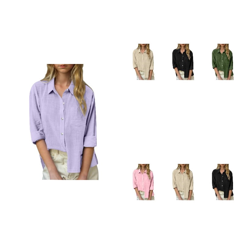Krdevn Crinkle Woven Button Down Shirt with Chest Pocket Casual Loose ...