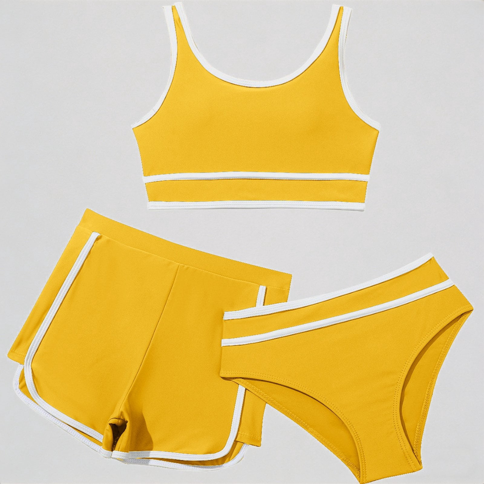 Krdevn Girls Bikini Swimsuits with Shorts Kid 3 Piece Bikini Sport ...