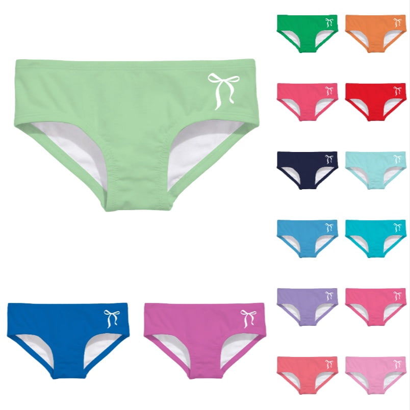 Krdevn Girls Solid Color Bow Print Swim Briefs Kids Bikini Bottoms ...