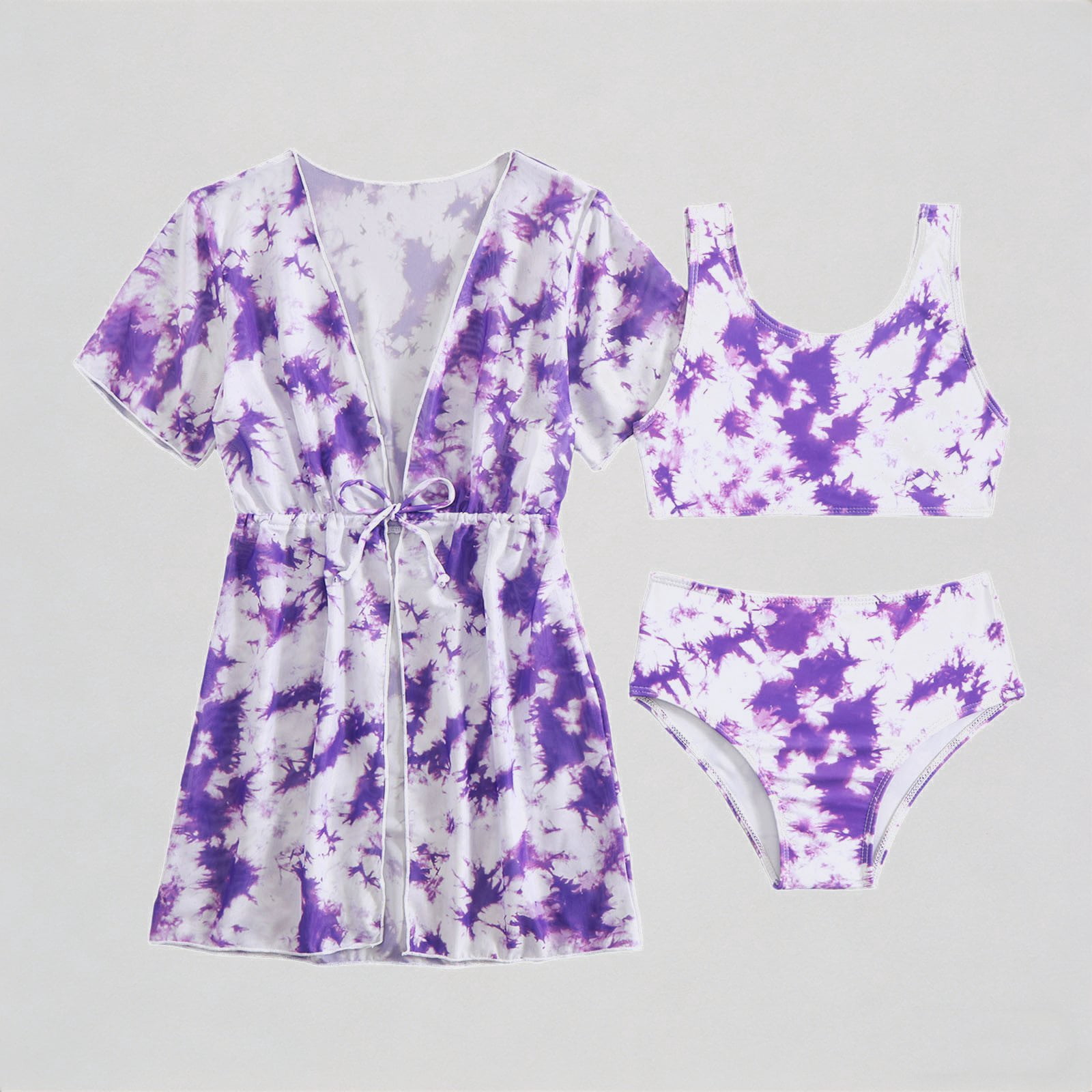 Krdevn Girls Swimwear 3 Piece Floral Print Separates with Mesh Cover Up ...