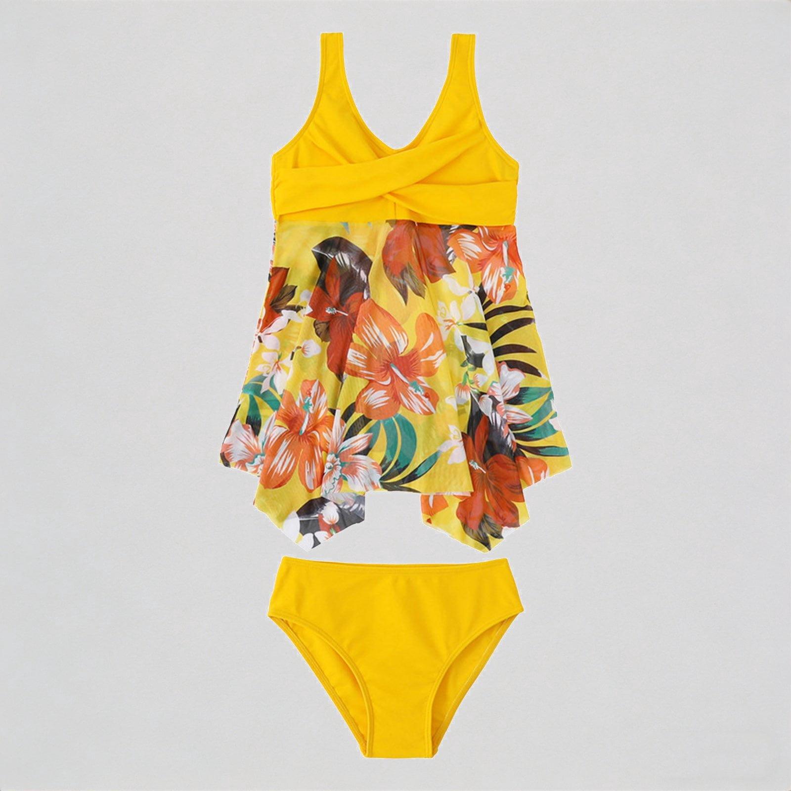 Krdevn Girls Swimwear High Elastic Nylon Separates with Mesh Skirt Swim ...