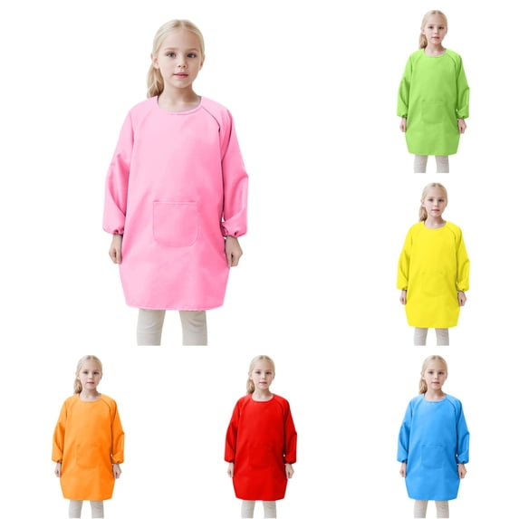 Krdevn Kids Long Sleeve Art Smock Painting Apron with Front Pocket ...