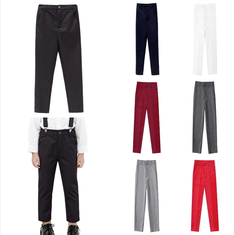 Krdevn Kids' Solid Color Formal Pants, Detachable Suspender Trousers ...