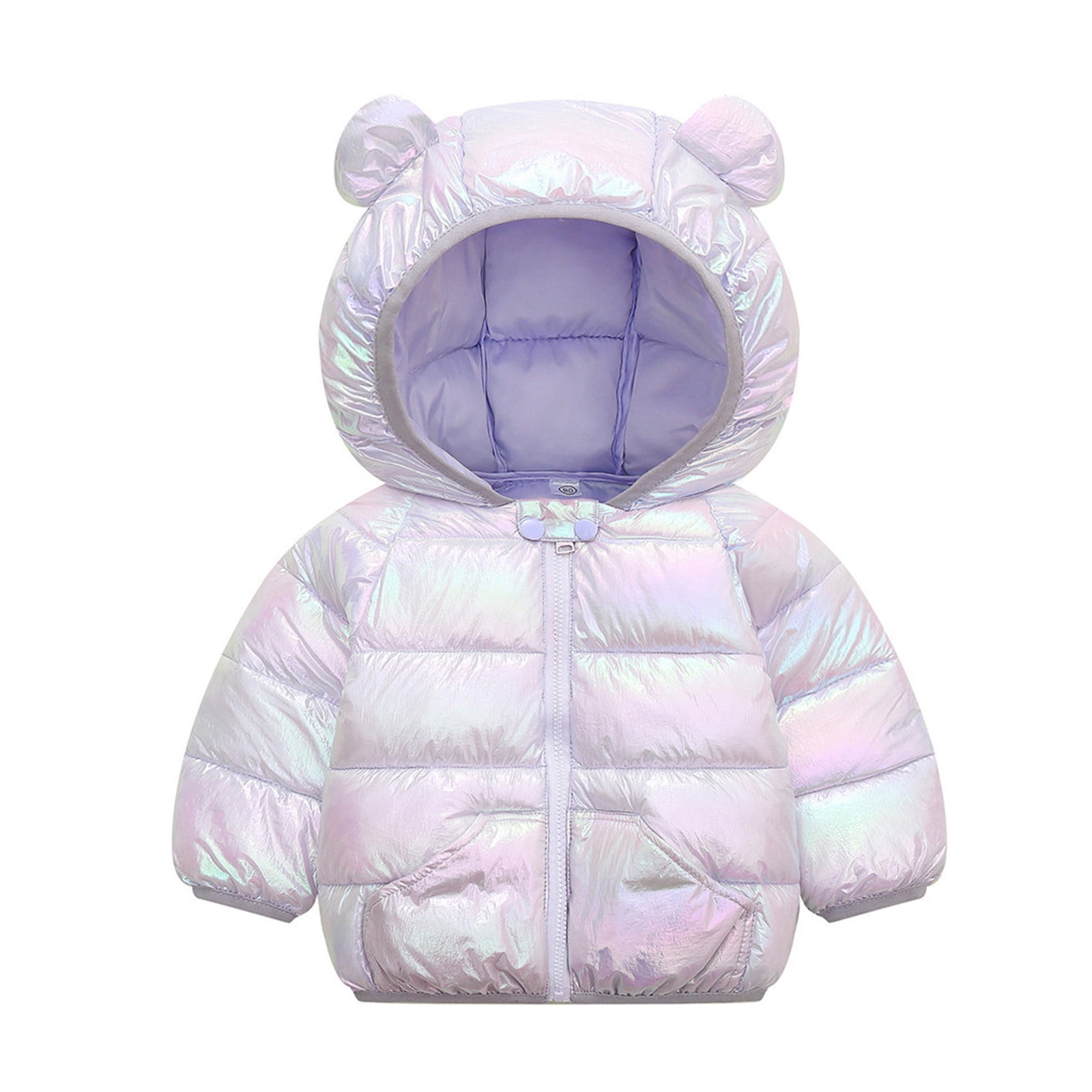 Krdevn Kids Winter Coat Hooded Jacket Windproof Zipper Warm Puffer Jacket Gradient Color Bear ...
