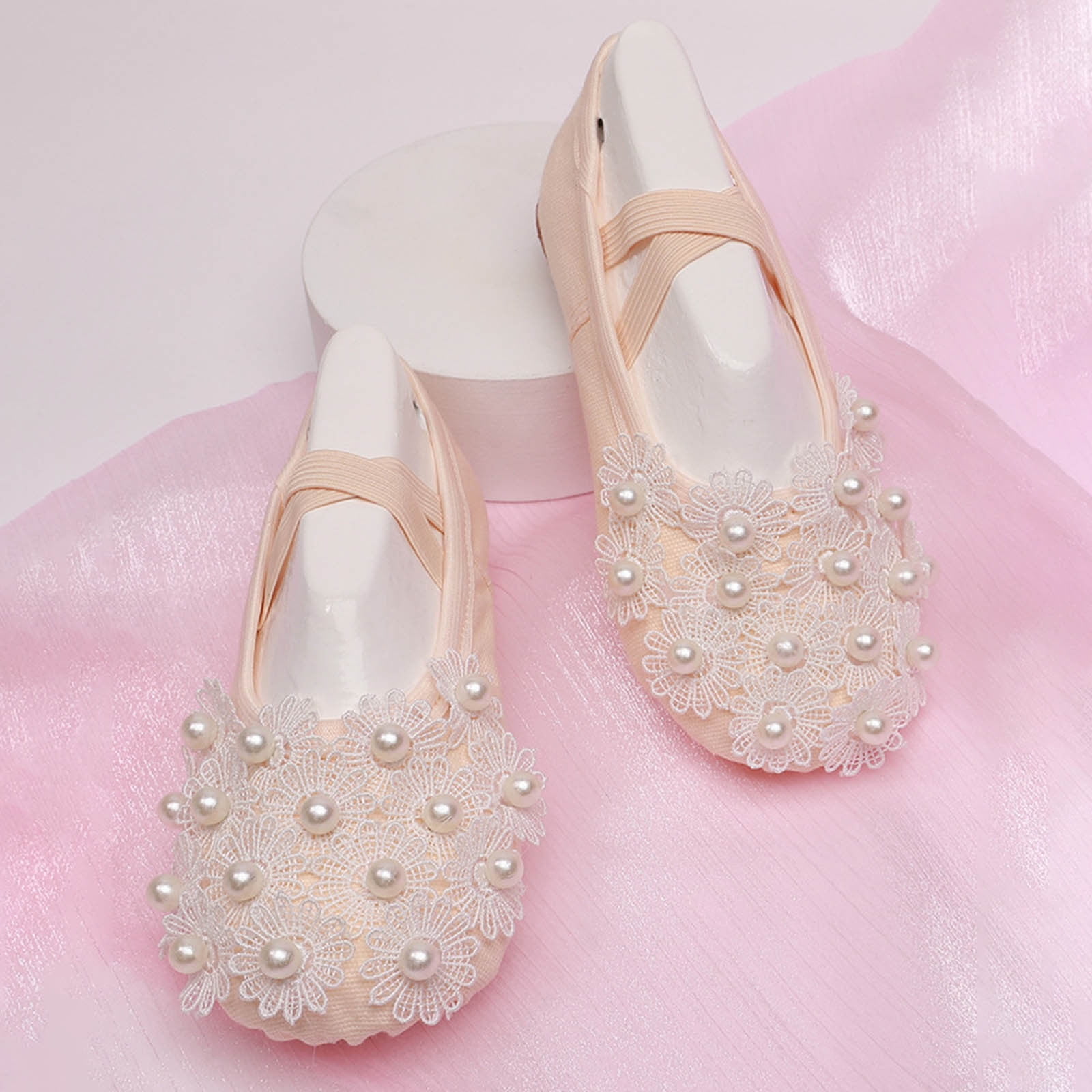 Krdevn Mary Jane Flat Heel Square Toe Lace Pearl Floral Detailed Soft ...