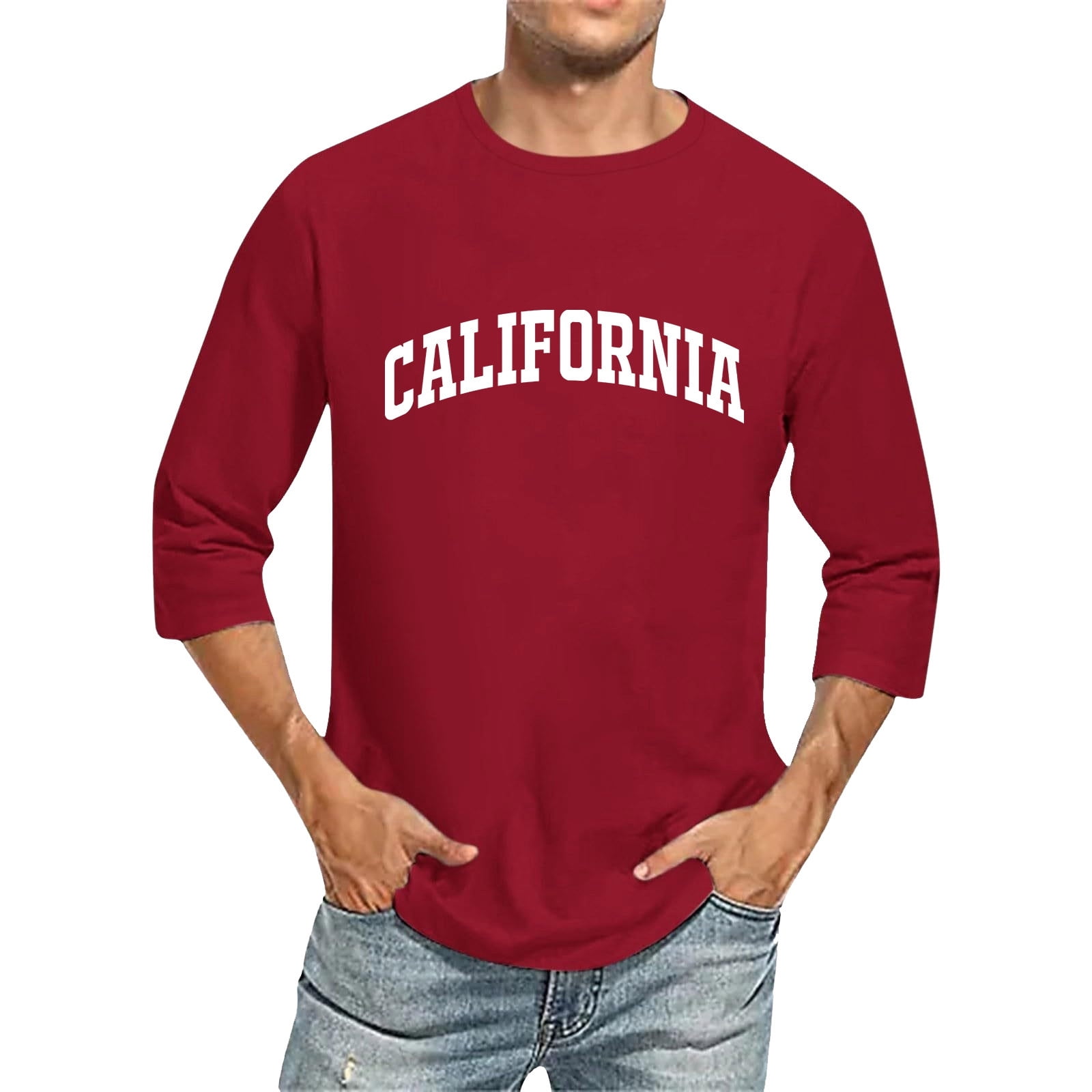 Krdevn Men's 3/4 Sleeve Letter City Name T Shirts Comfortable Crewneck ...