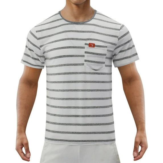 Krdevn Men's Casual Stripe T Shirt Short Sleeved Round Neck T Shirt,S ...