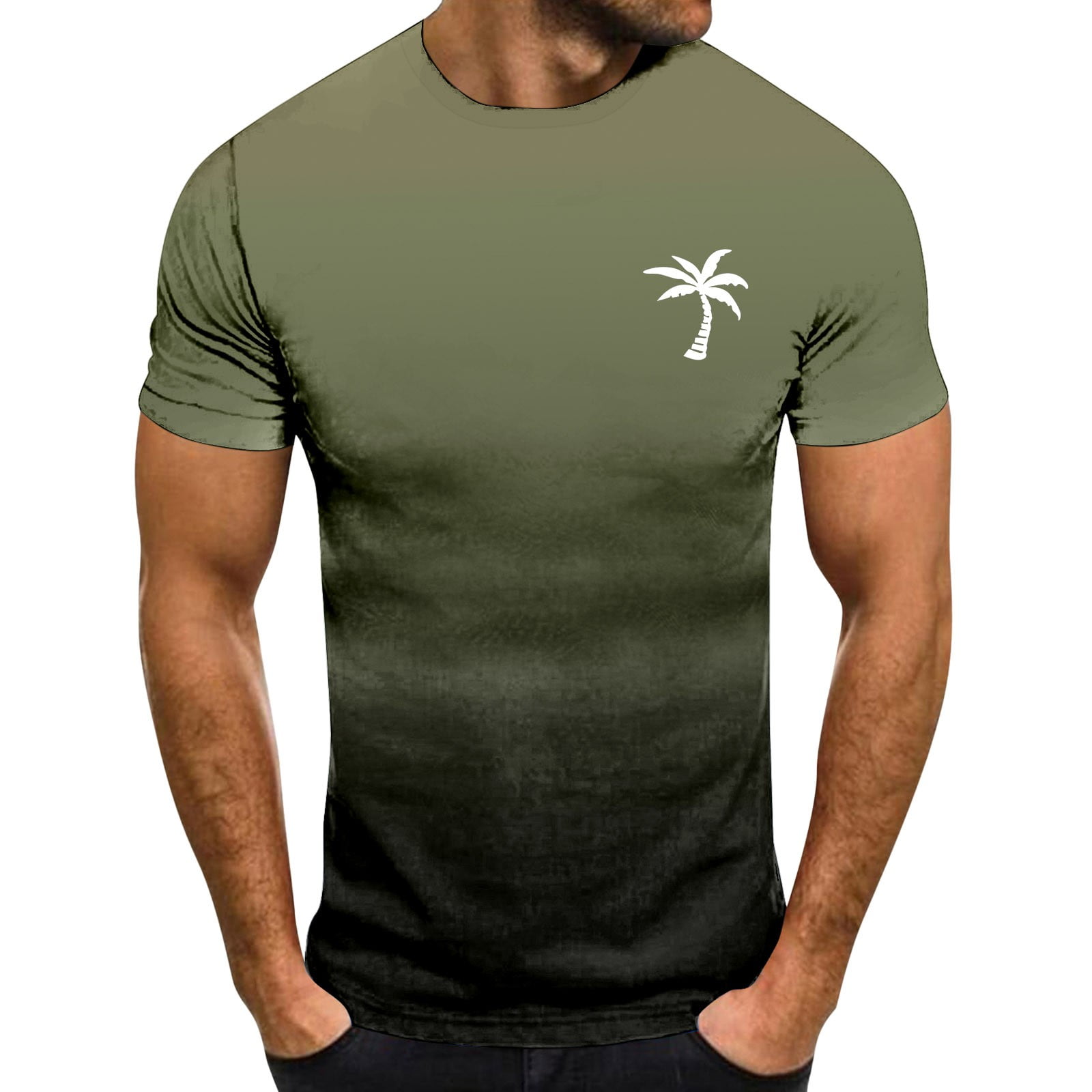 Krdevn Men's Coconut Tree Gradient T Shirt Men's Solid Color Short ...
