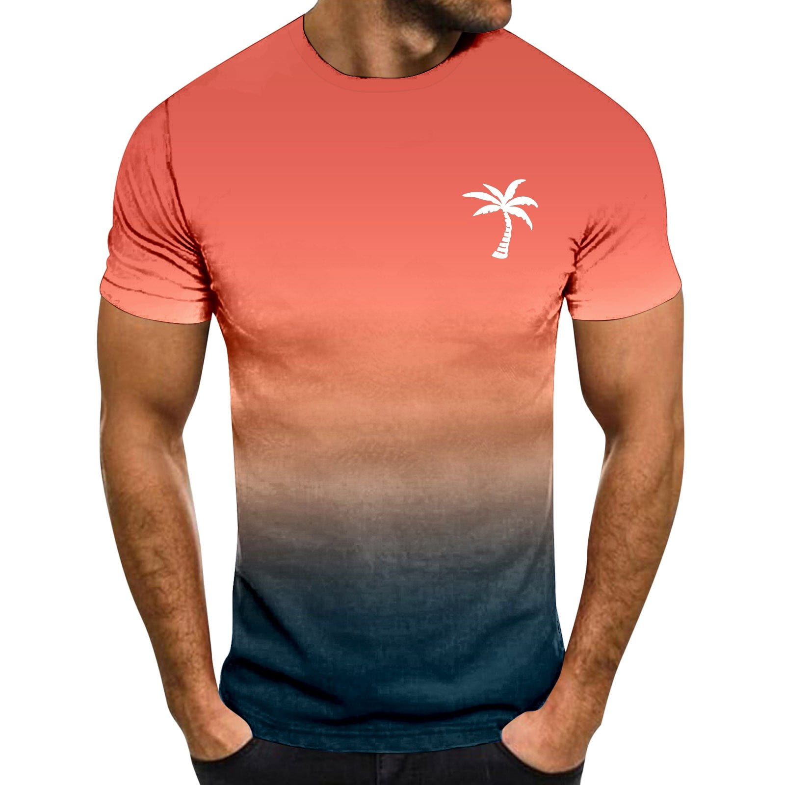 Krdevn Men's Coconut Tree Gradient T Shirt Men's Solid Color Short ...