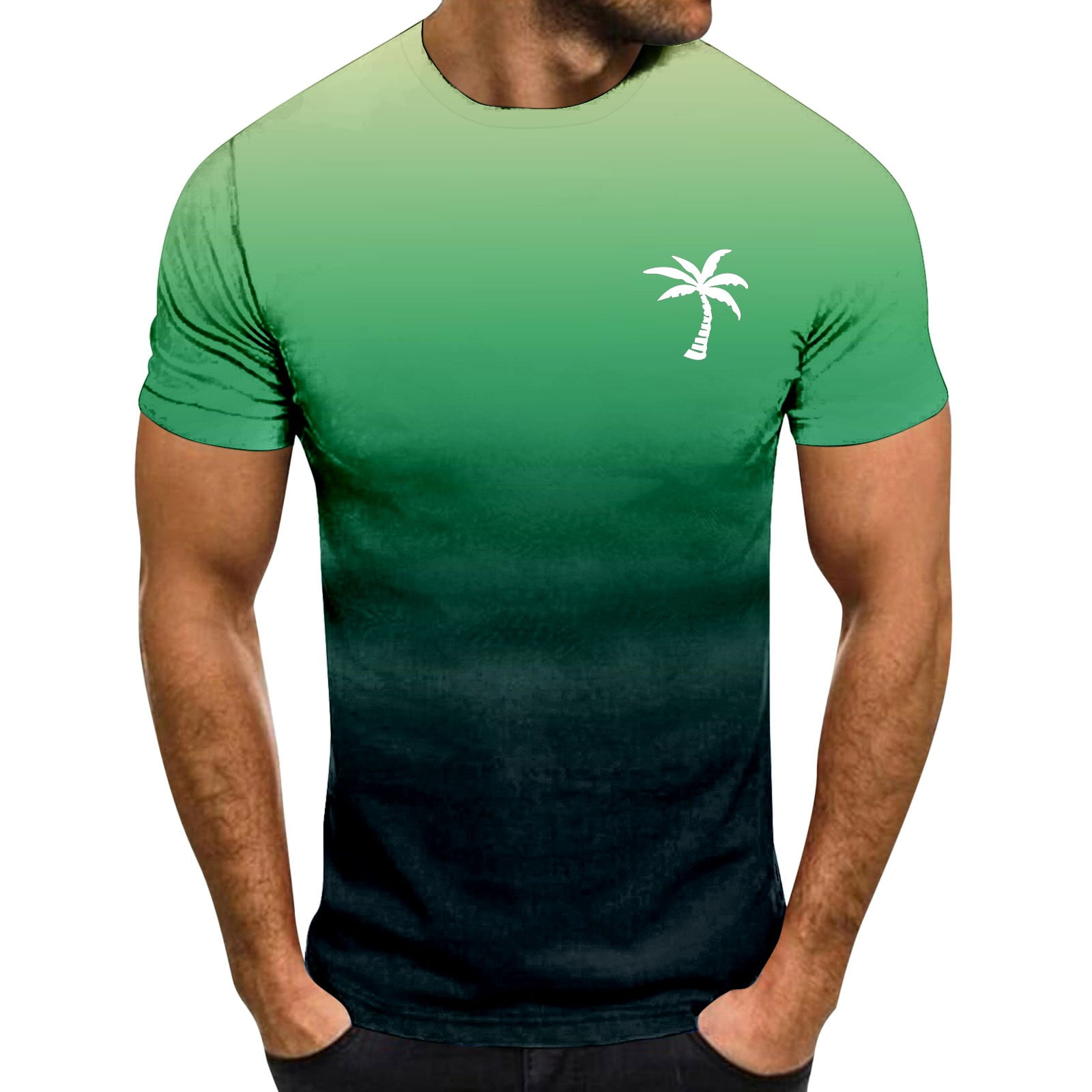 Krdevn Men's Coconut Tree Gradient T Shirt Men's Solid Color Short ...