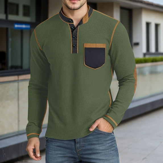 Krdevn Men's Long Sleeve Neck Shirt Knit Top Comfort Casual Wear with ...