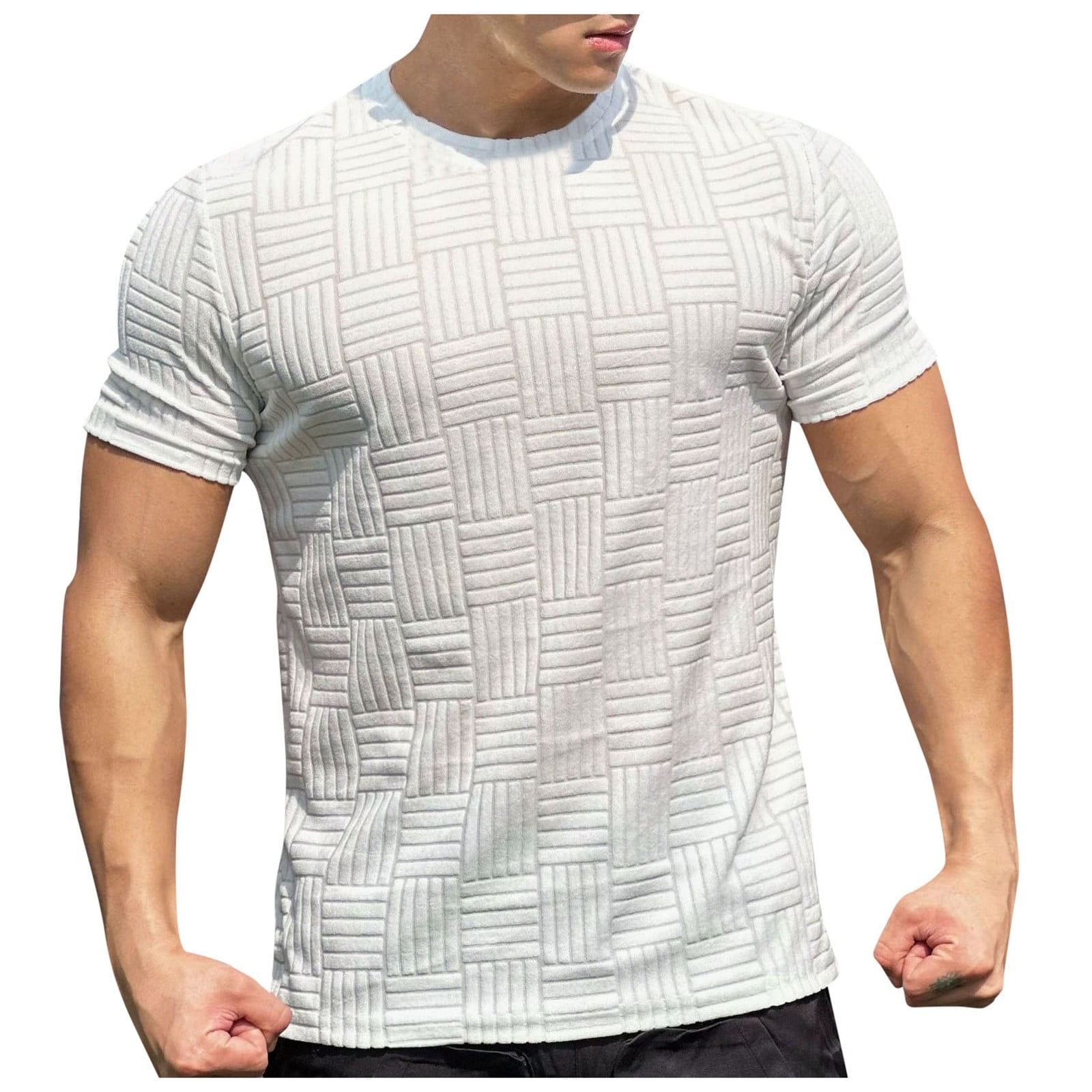 Krdevn Men's Muscle Exercise Semi Tight Fitness Short Sleeve Basketball ...