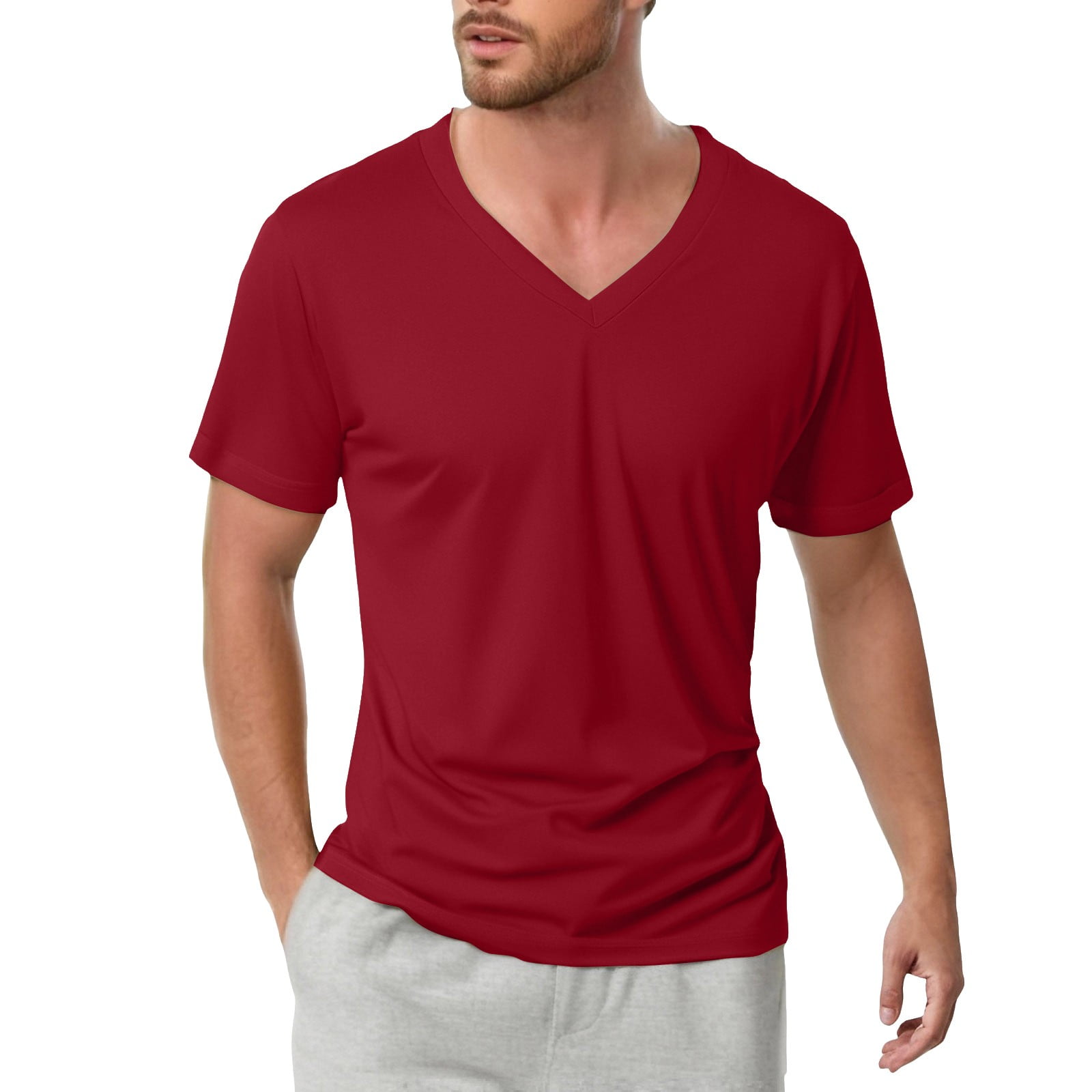 Krdevn Men's Solid Color V Neck T Shirt Casual Comfortable Breathable ...