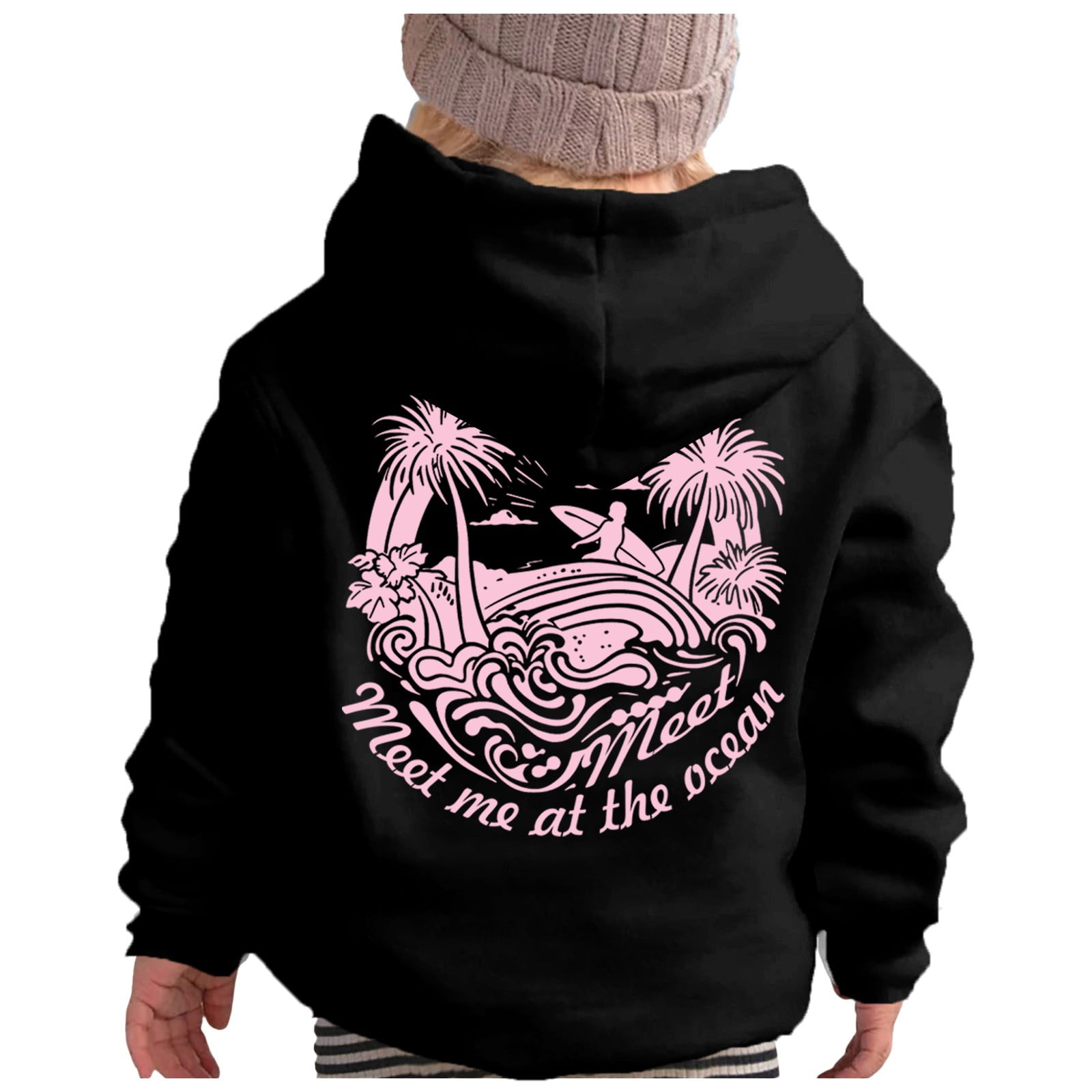 Krdevn Pink Pom Puff Hoodie Kids Flower Print Long Sleeve Graphic ...