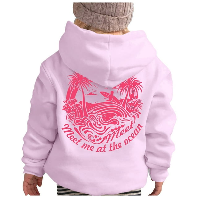 Krdevn Pink Pom Puff Hoodie Kids Flower Print Long Sleeve Graphic ...