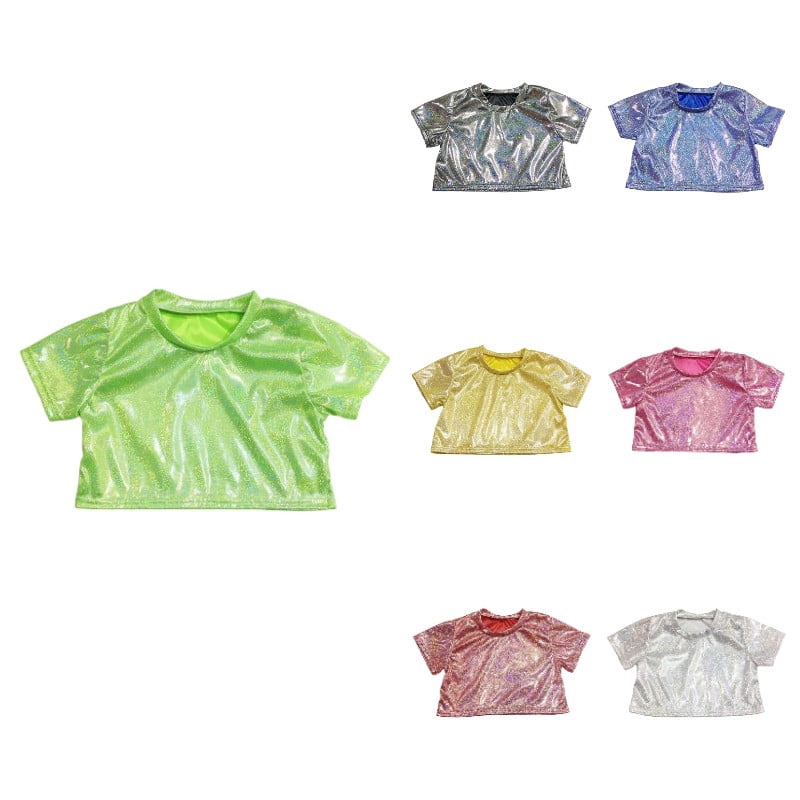Krdevn Shiny Performance Crop Top, Glitter Stretch Tee, for Dance Party ...
