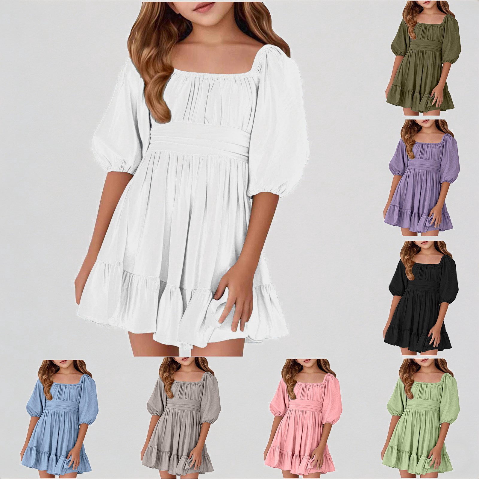 Krdevn Summer Dress Casual Floral Square Neck Ruffle Sash Tie Waist ...