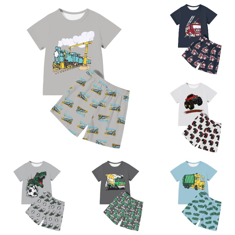Krdevn Toddler Boys Retro Steam Train Graphic Short Sleeve Tee Allover ...