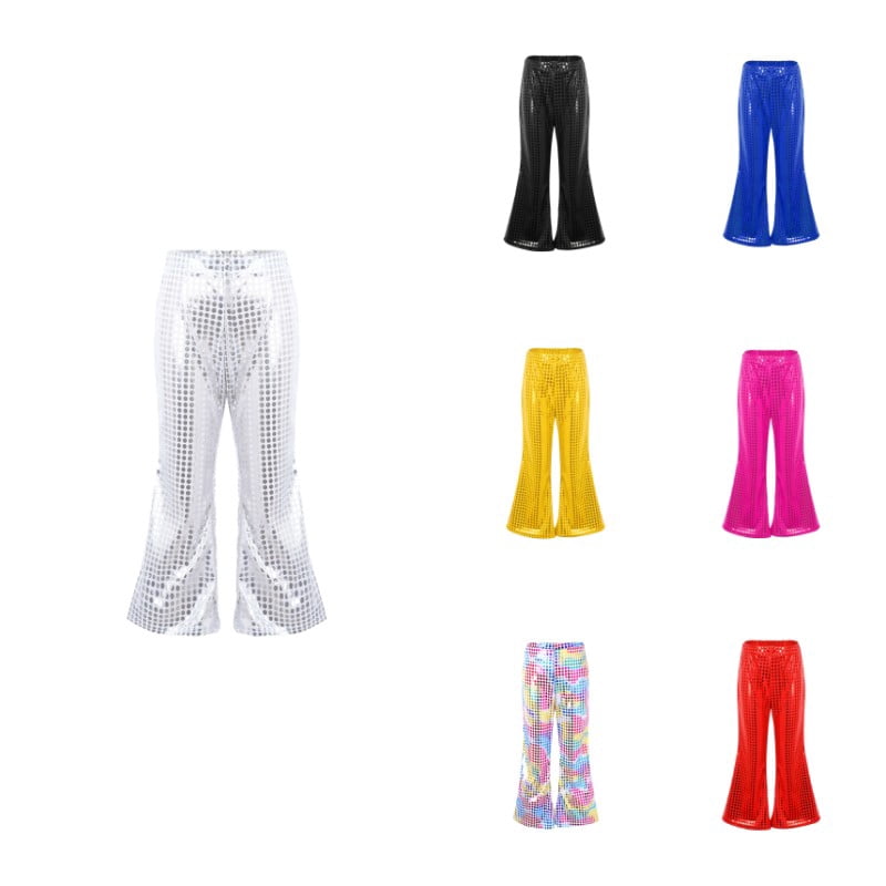 Krdevn Toddler Girls' Sparkly Sequin Flare Trousers, Shiny Wide Leg ...
