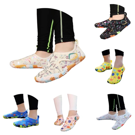 Krdevn Unisex Kids Letter Print Hook Loop Non Barefoot Water Shoes ...