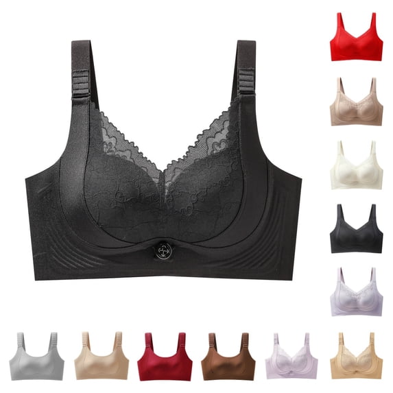Krdevn Women's Lace Full Coverage Wireless Bra Side Smoothing Support ...