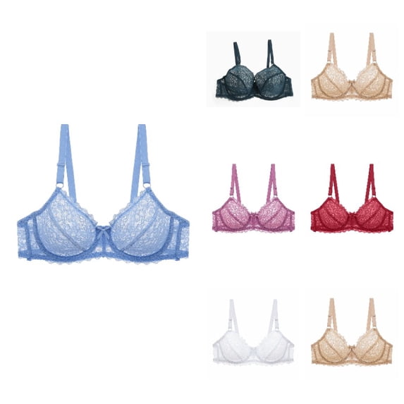 Krdevn Women's Plus Size Floral Lace Underwire Bra Unlined Sheer Lace ...