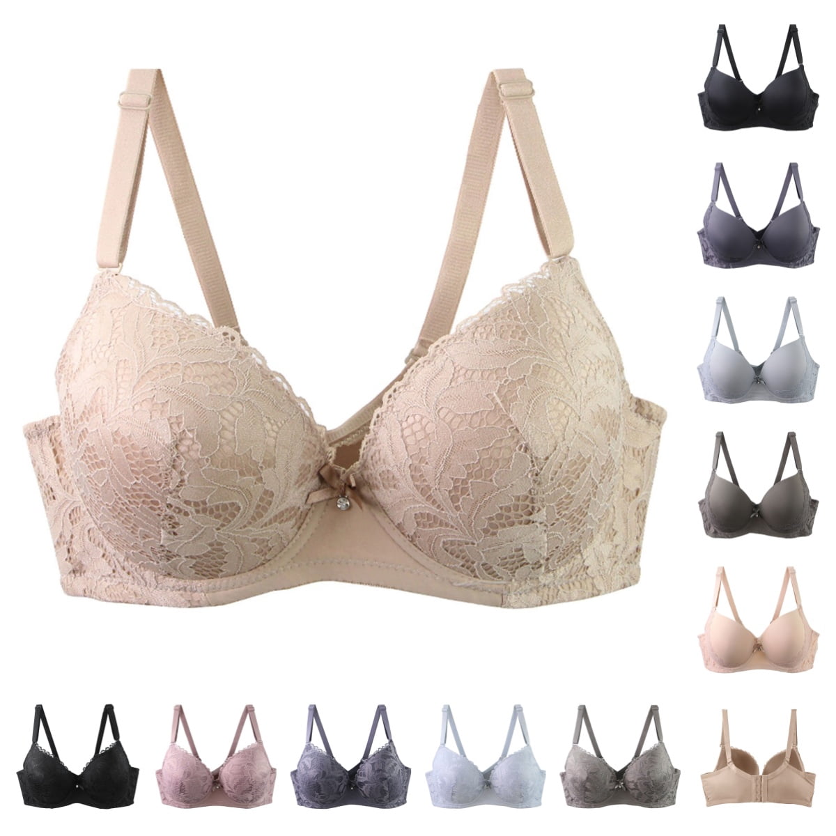 Krdevn Women's Plus Size Lace Underwire Bra Full Figure Push-Up Support ...