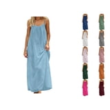 Krdevn Womens Spaghetti Strap Maxi Dress Open Back Loose Fit Casual ...