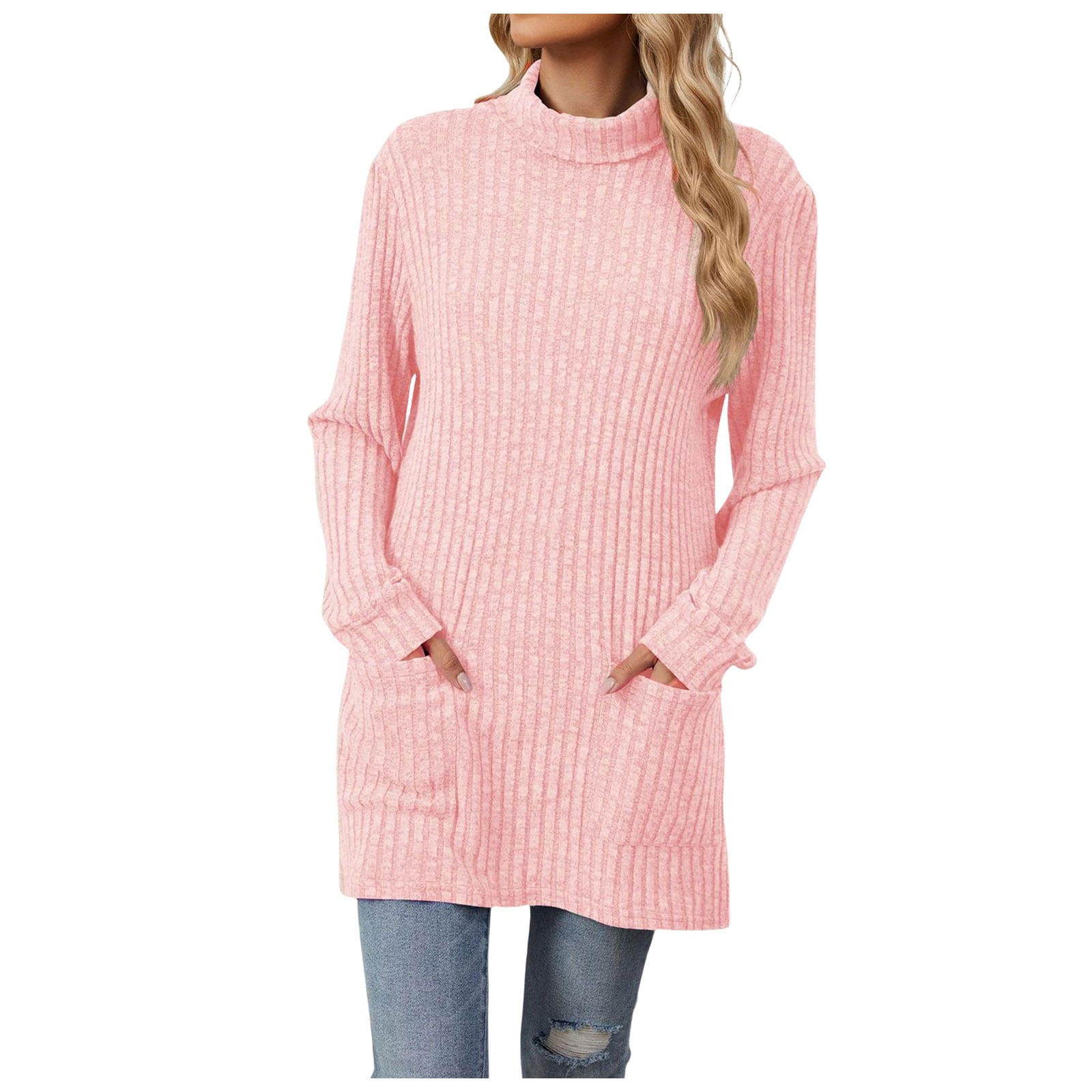 Krdevn Womens Tunic Tops Turtleneck Long Sleeve Side Split High Low ...