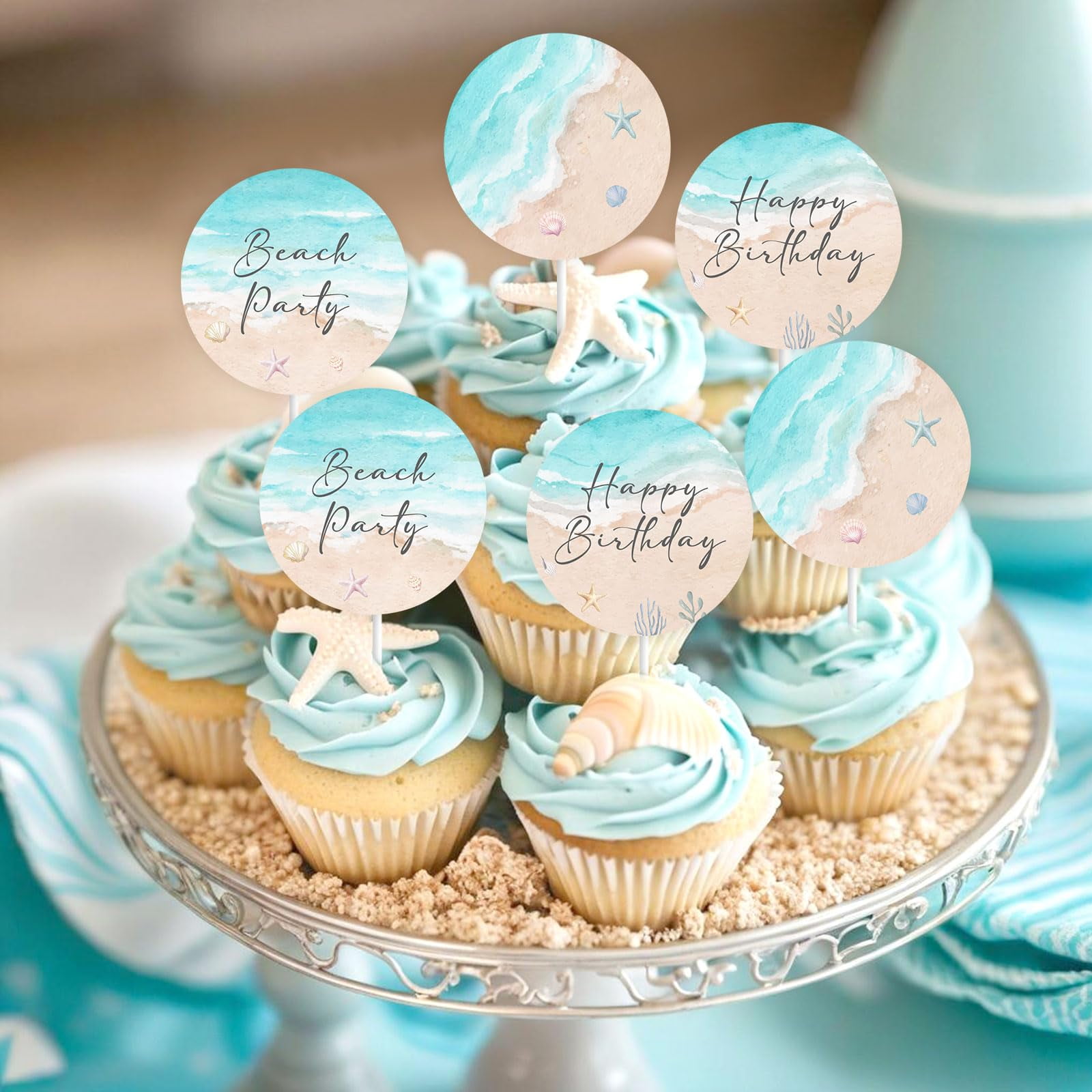 Kreatwow Beach Shell AJH3 Birthday Decorations 24Pcs Beach Wave Cupcake ...