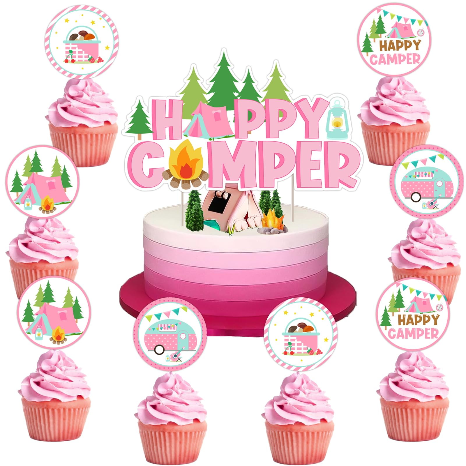 Kreatwow Camper SCH4 Birthday Cake Decorations Girls Pink Birthday Cake ...