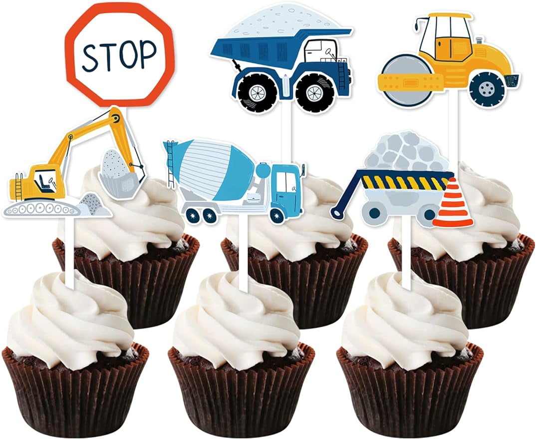 Kreatwow Construction Cupcake Toppers Decorations 24pcs Construction ...