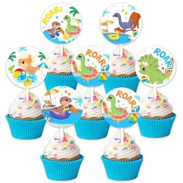 Kreatwow Dinosaur Pool Party Cupcake Topper Dinosaur Pool Party ...