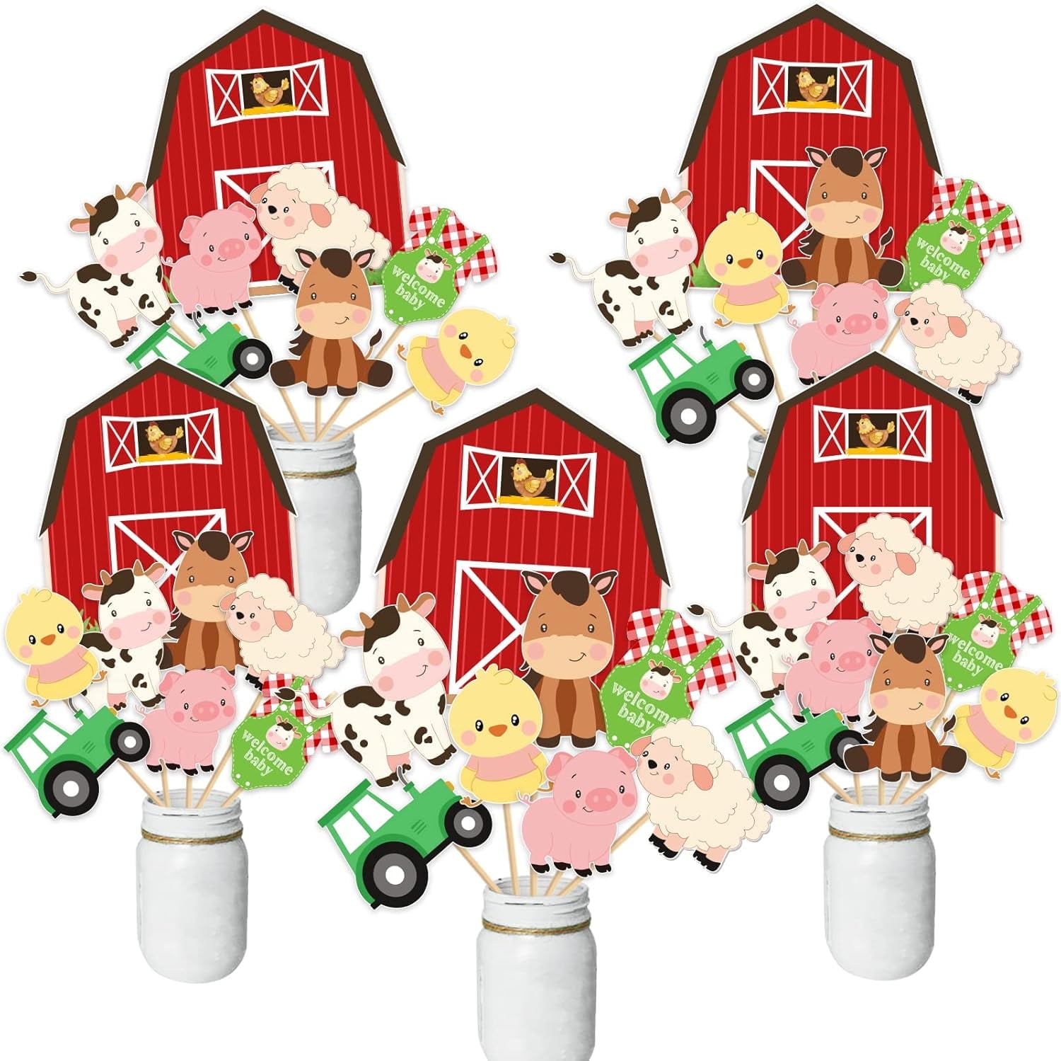 Kreatwow Farm Animal Baby Shower Centerpiece Sticks Red Farm Theme ...