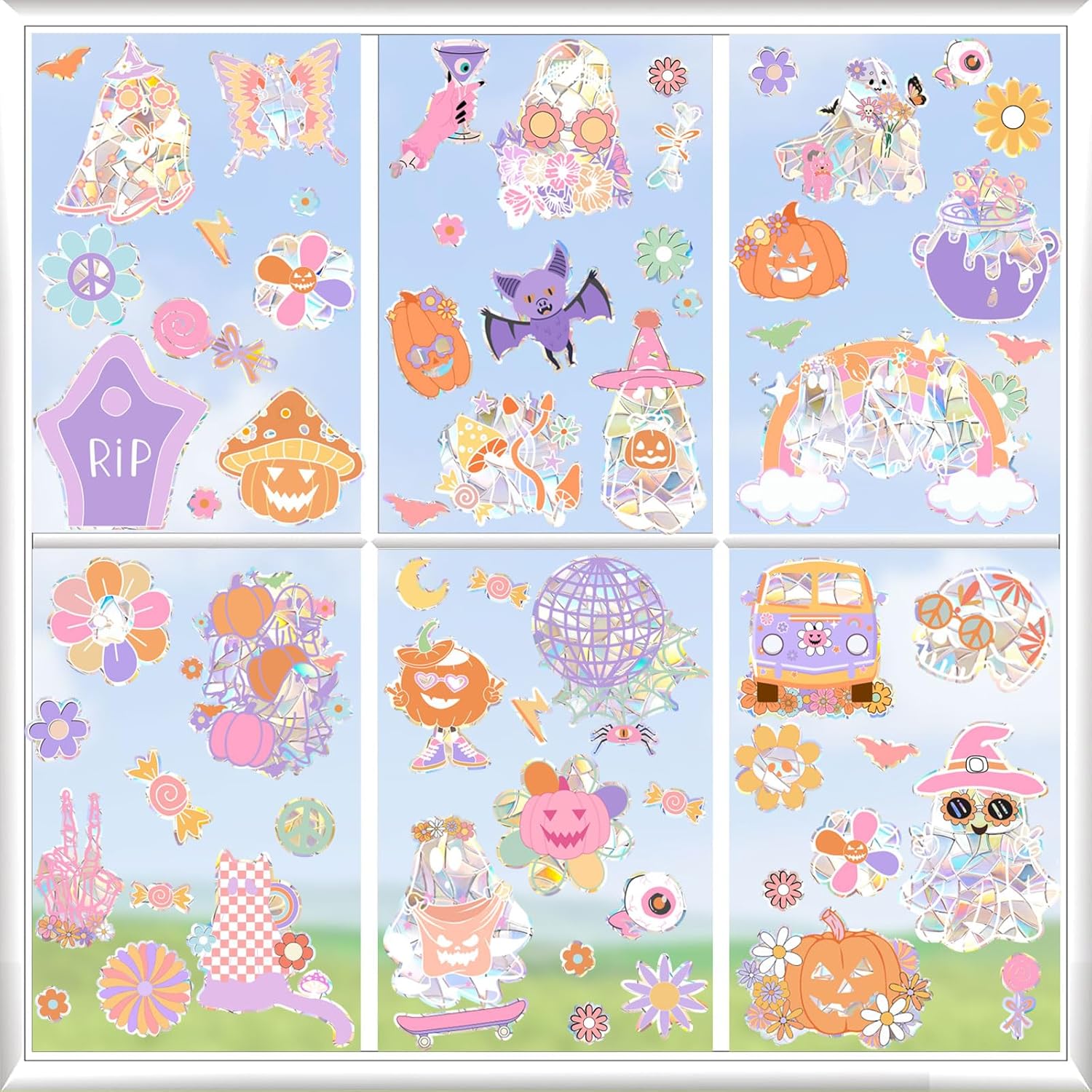 Kreatwow Groovy Halloween Decorations 6pcs Groovy Halloween Window ...