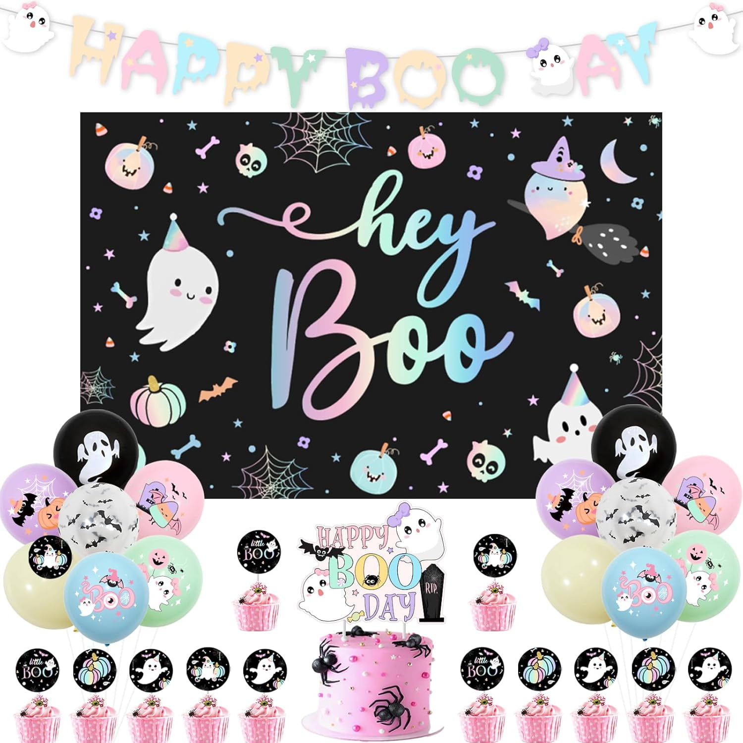 Kreatwow Halloween Birthday Party Decoration for Girl Hey Boo Backdrop ...
