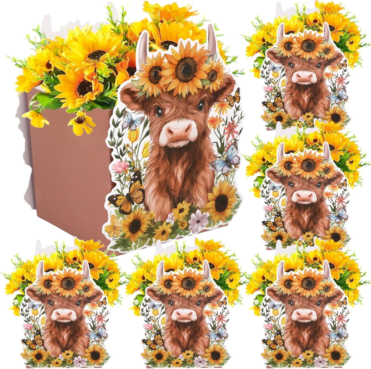 Kreatwow Highland Cow Party Decorations 6pcs Highland Flower Box ...