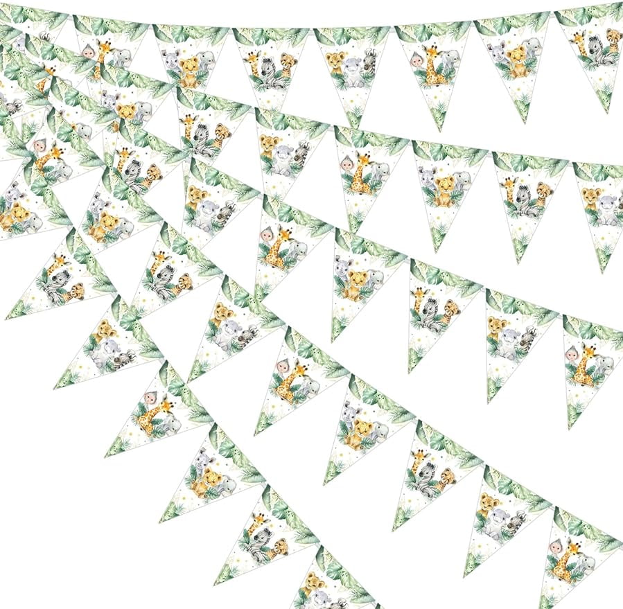 Kreatwow Jungle Animal Banner Green Jungle Animal Pennant Banner for ...