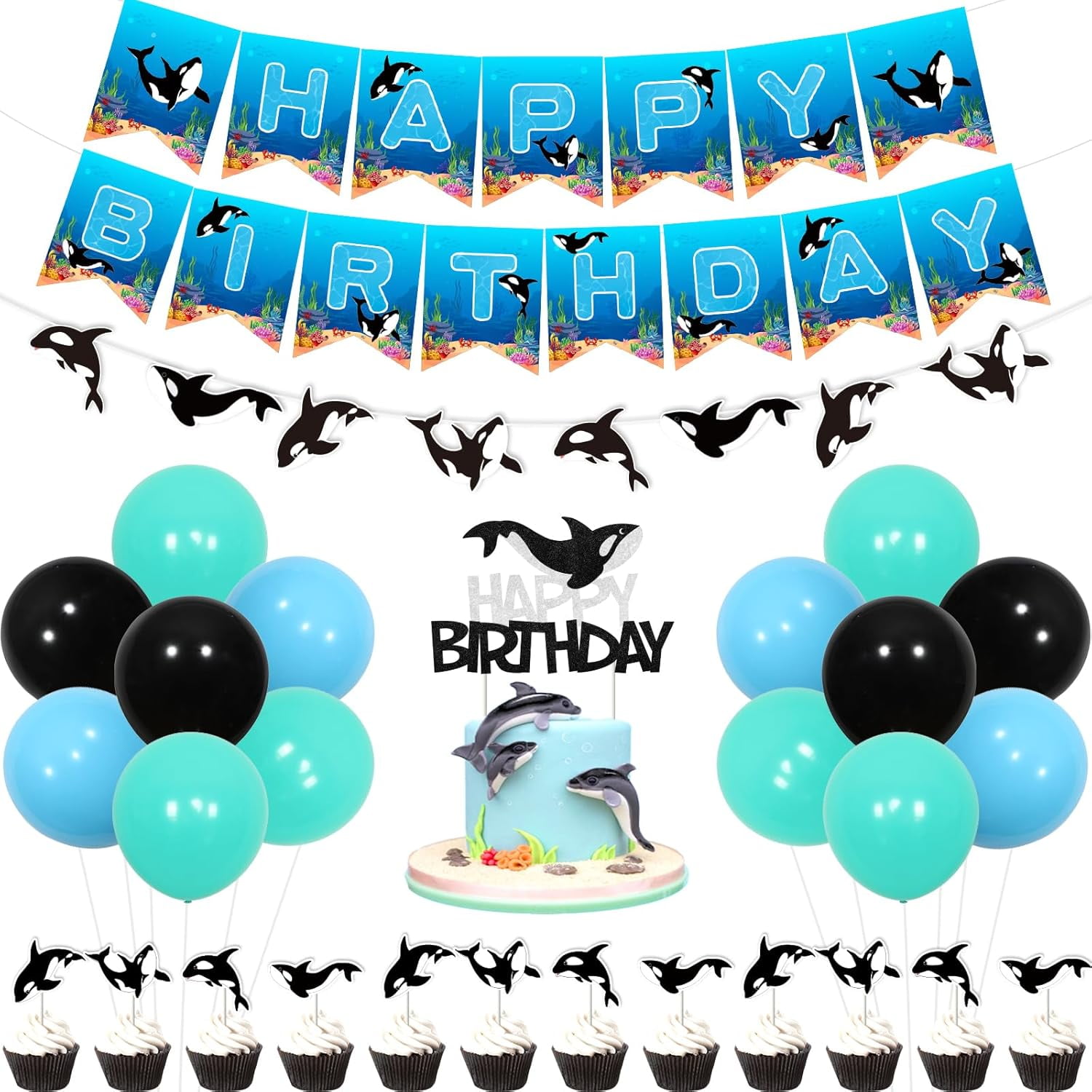 Kreatwow Killer Whale Birthday Party Decorations Orca Happy Birthday ...