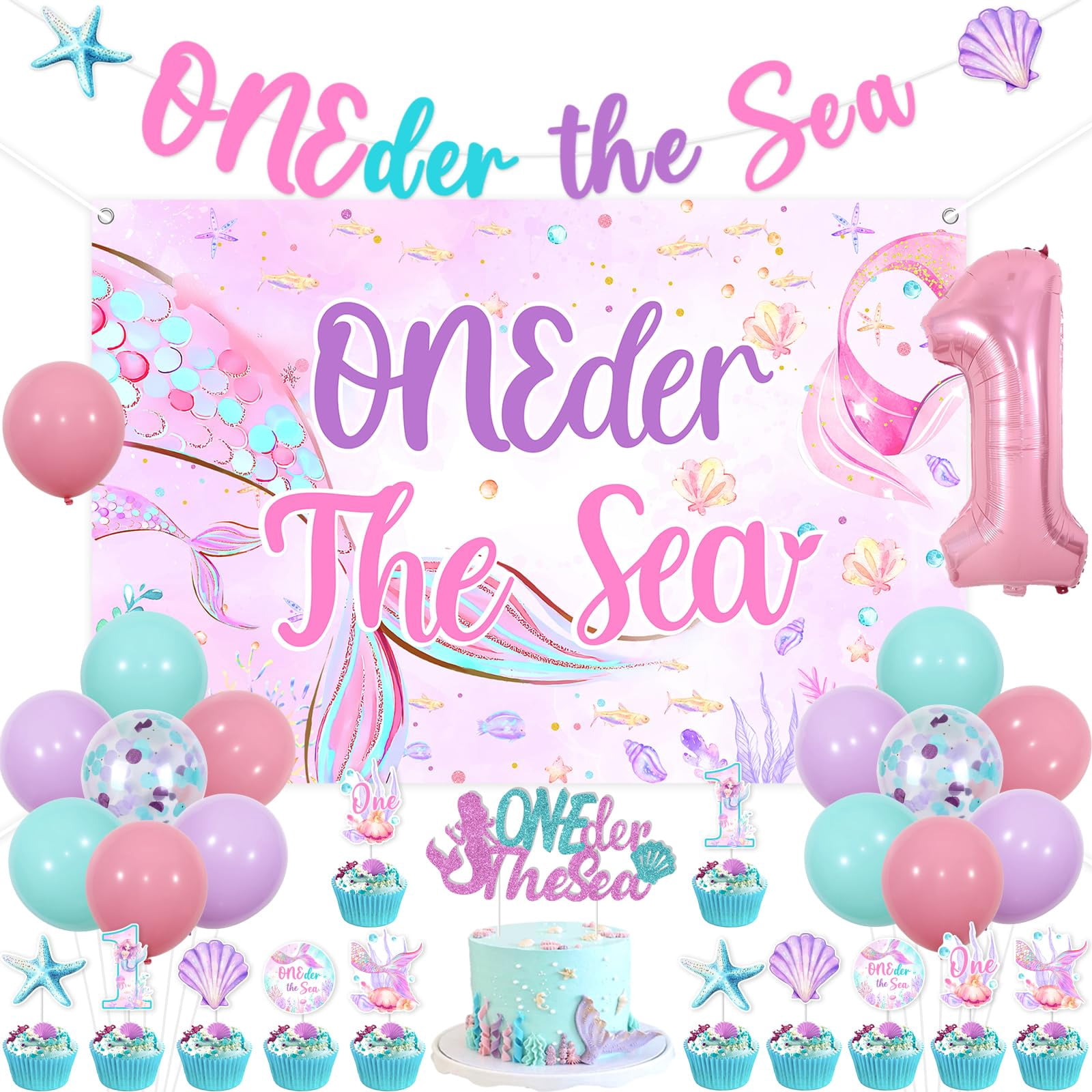 Kreatwow Mermaid Theme 1st Birthday Decorations Oneder H2FSDThe ...