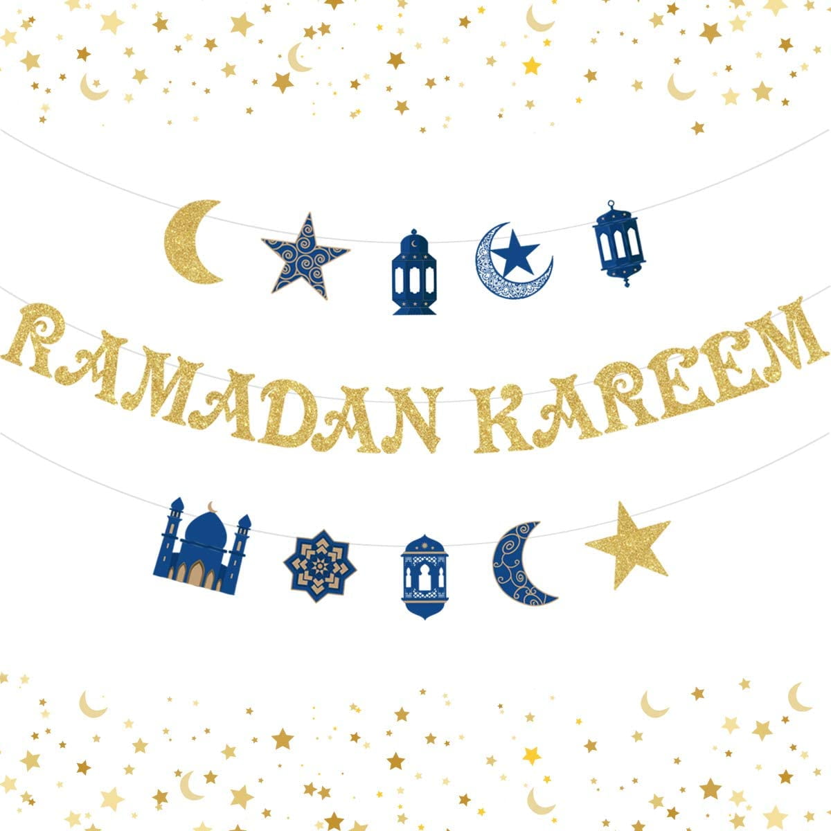 Kreatwow Ramadan Kareem Banner Gold Glitter Eid Mubarak Party ...