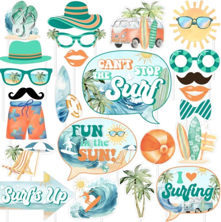 Kreatwow Surf Party Decorations Retro Surf Photo Booth Props Summer ...