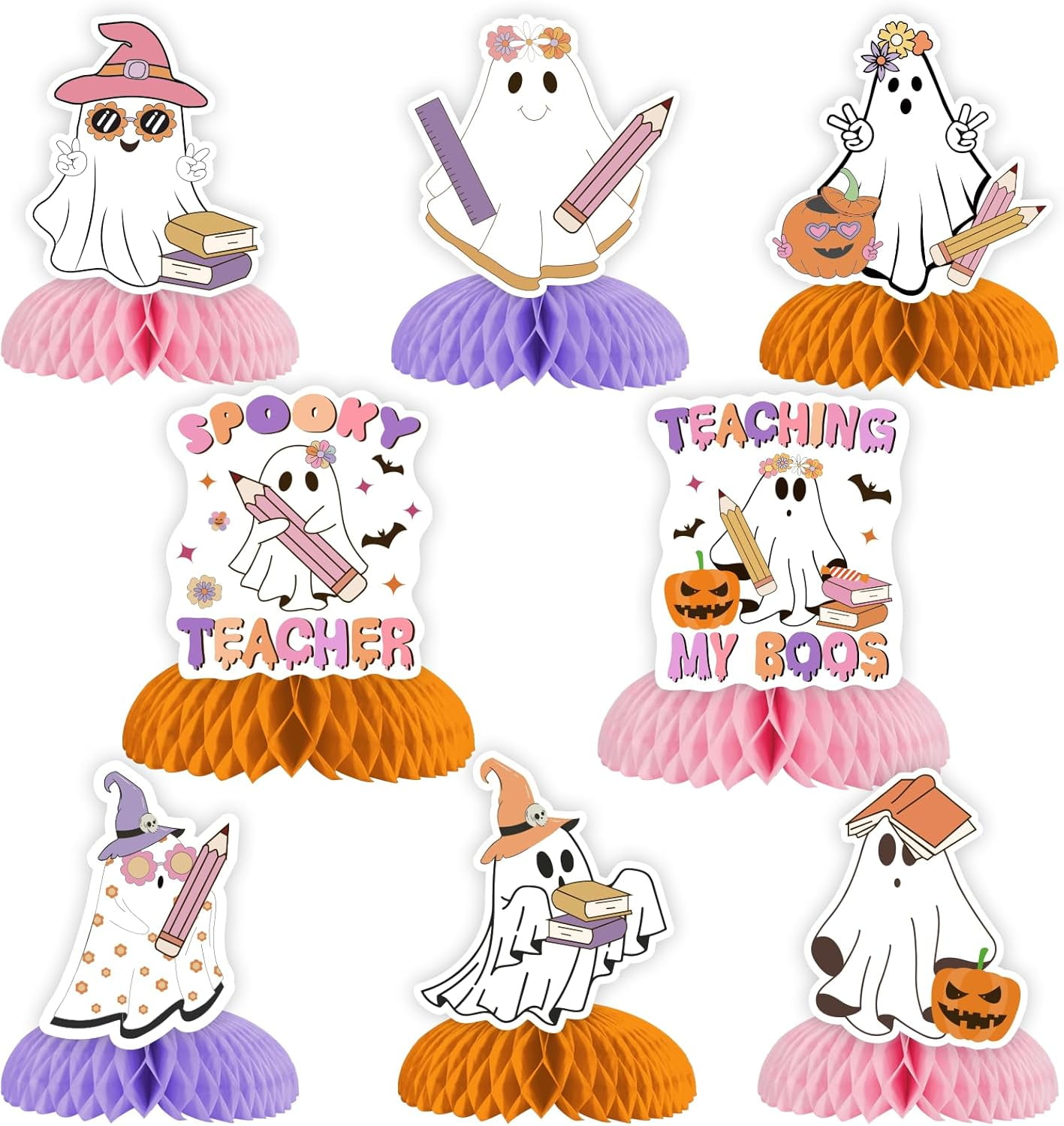 Kreatwow Teacher Halloween Decorations 8pcs Teacher Halloween Honeycomb ...