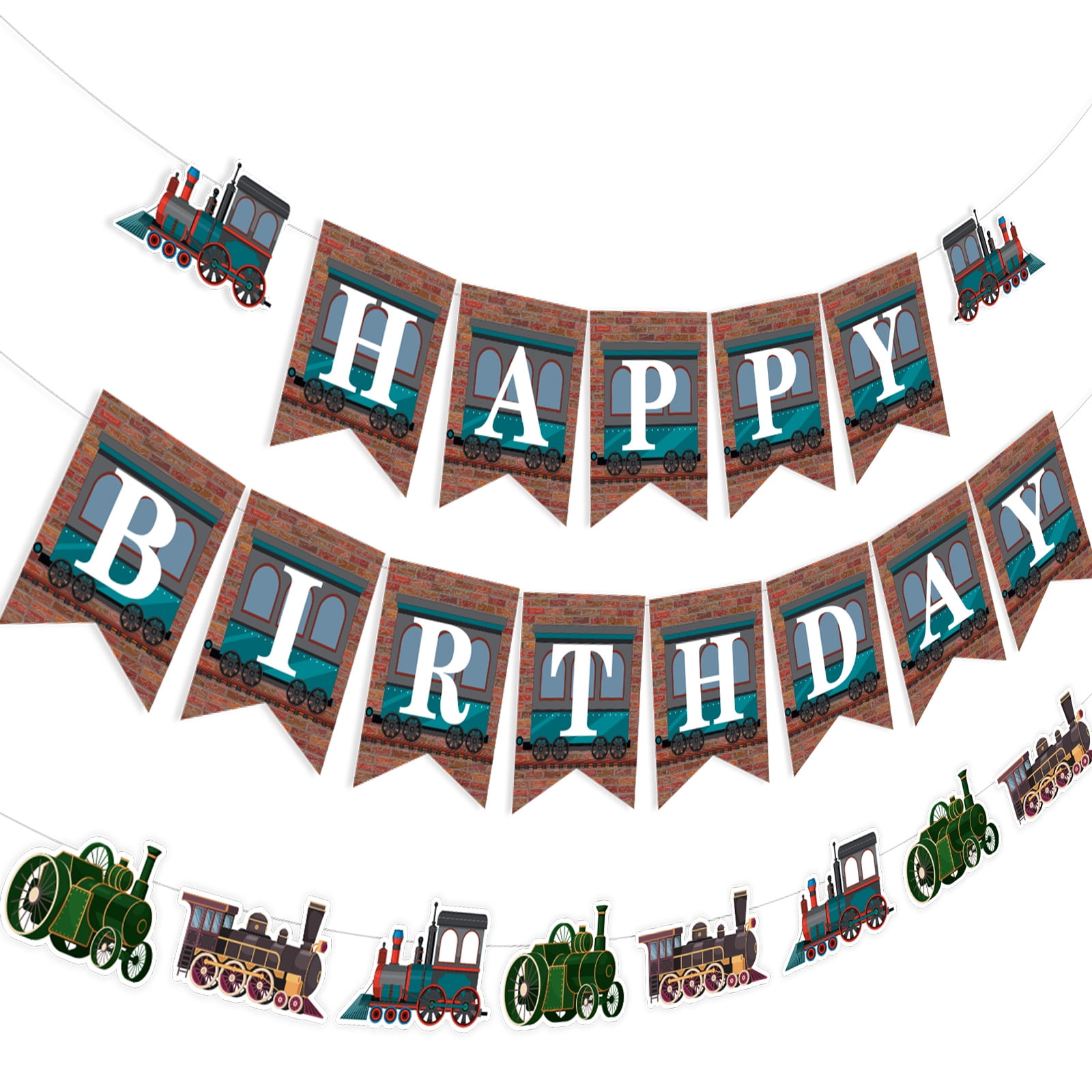 Kreatwow Train Banner Decorations Retro Train Happy Birthday Banner ...