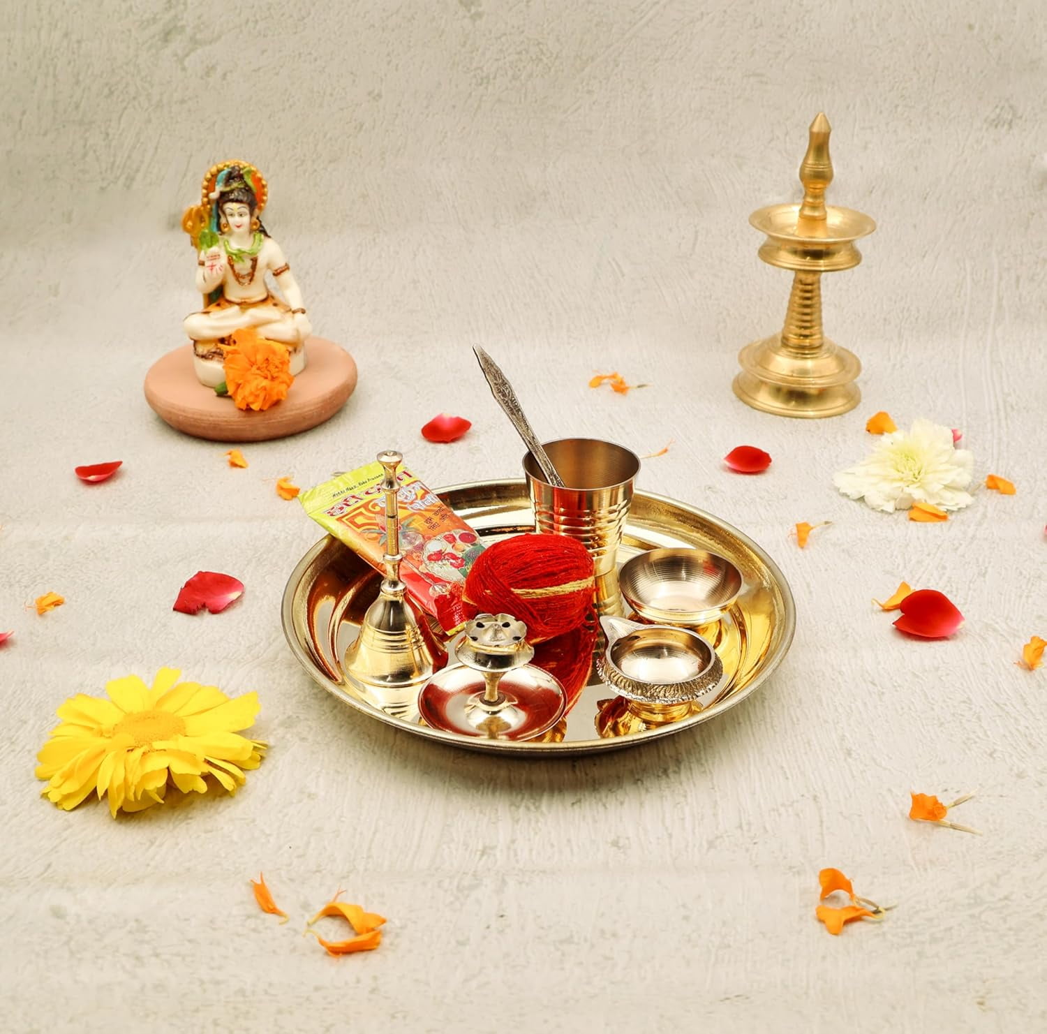 KreethaPure Brass Pooja Thali for Navratri Diwali Puja Thali with Brass ...