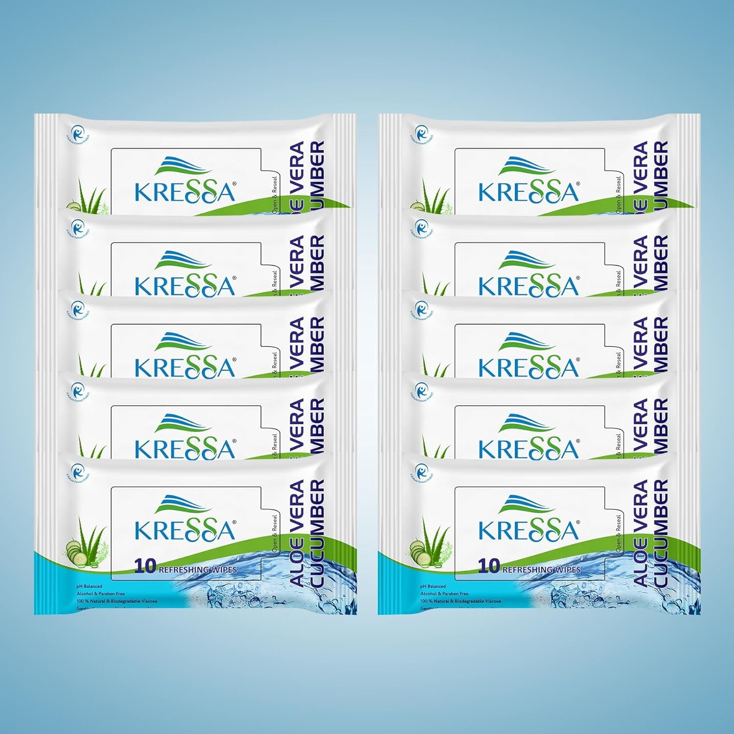 Kressa Aloevera Cucumber Refreshing Wet Wipes Face Cleansing Wipes Made with Natural Viscose ...