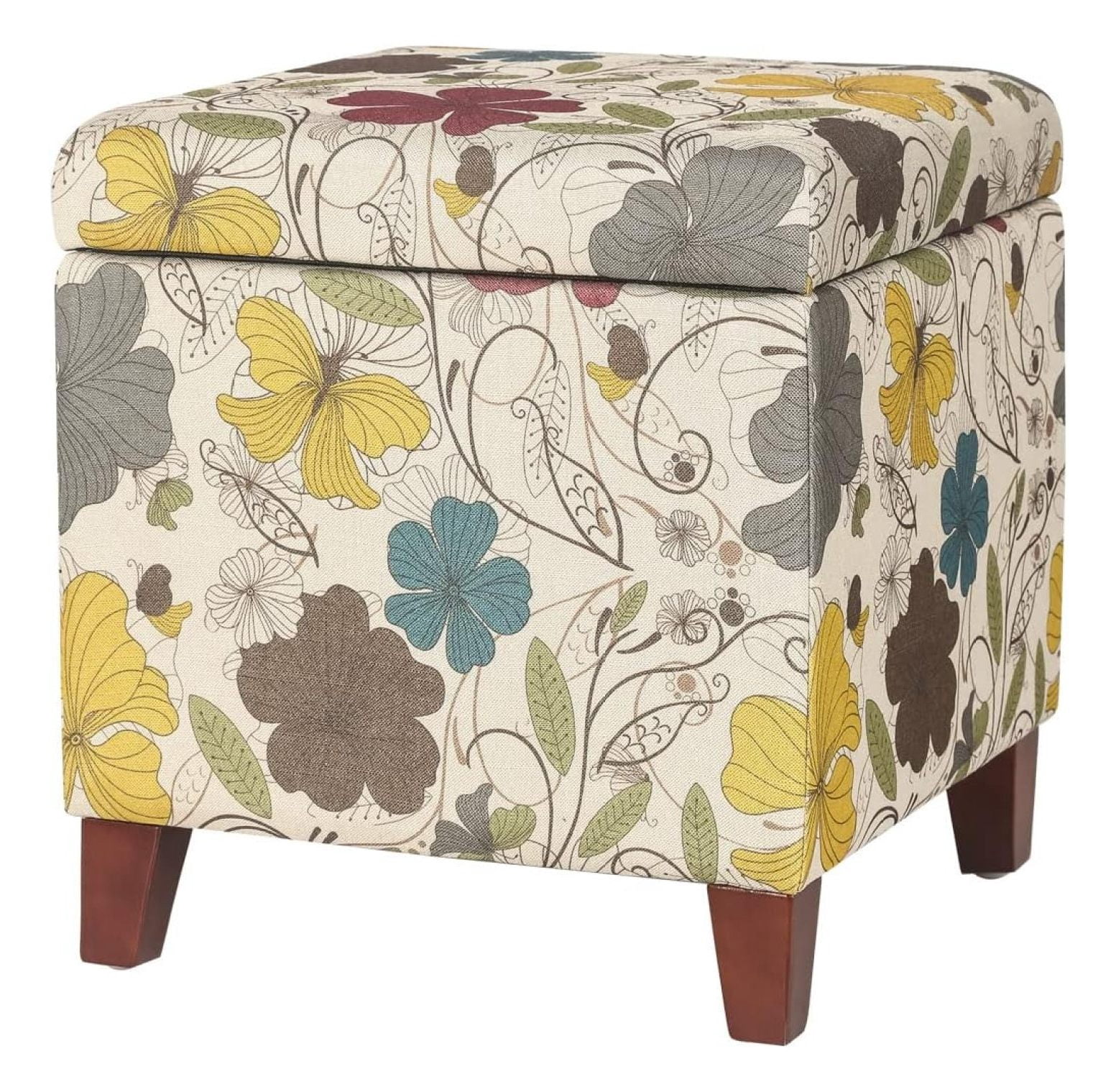 KriKac 18 Inch High Cube Ottoman Storage, Floral Printed Linen Chair ...